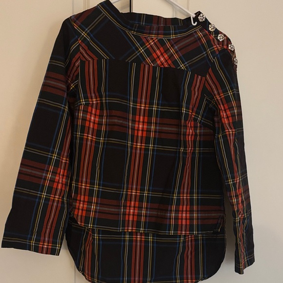 J. Crew | Tops | J Crew Plaid Embellished Blouse Size 4 | Poshmark